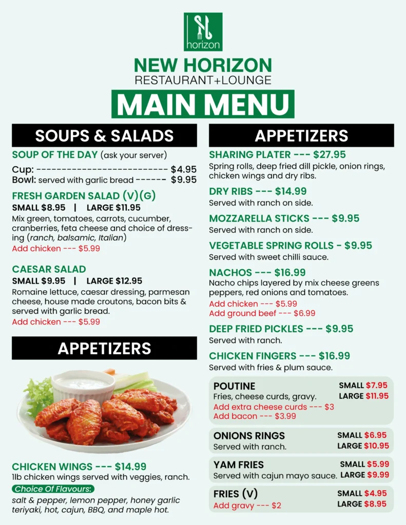 New Horizon Restaurant And Lounge - Menu
